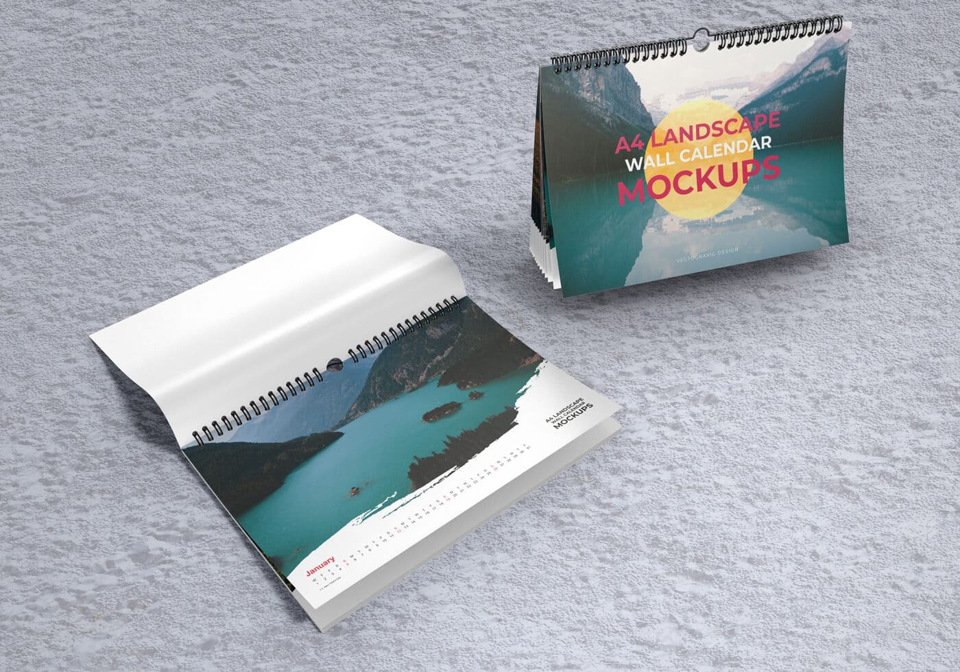 A4 Landscape Wall Calendar Mockups - Vectogravic Design A4 Landscape Wall Calendar Mockups - Vectogravic Design